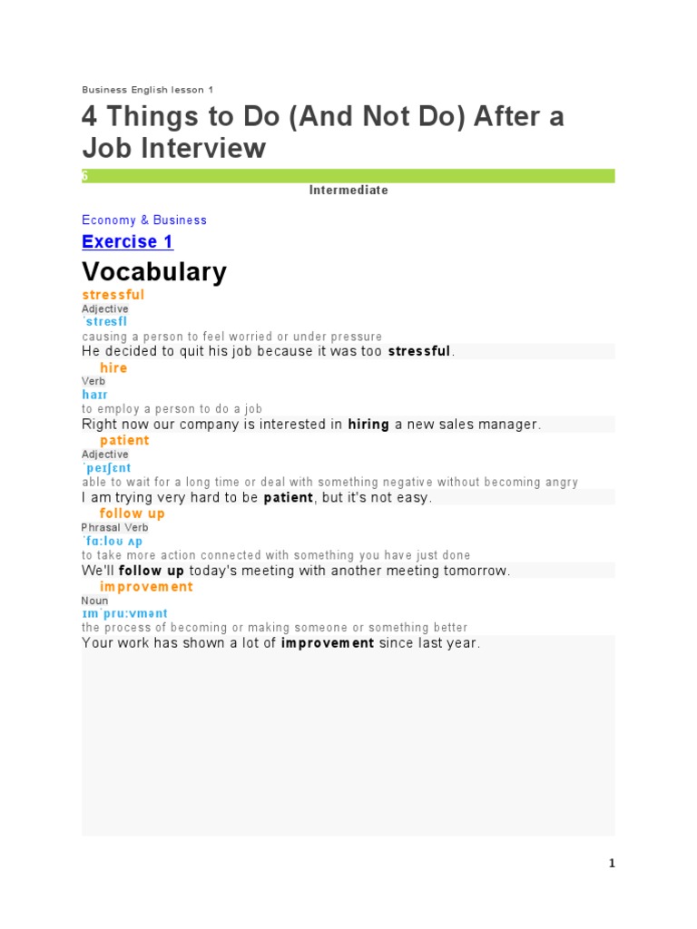 Business English Lesson 1 | PDF | Job Interview | Interview