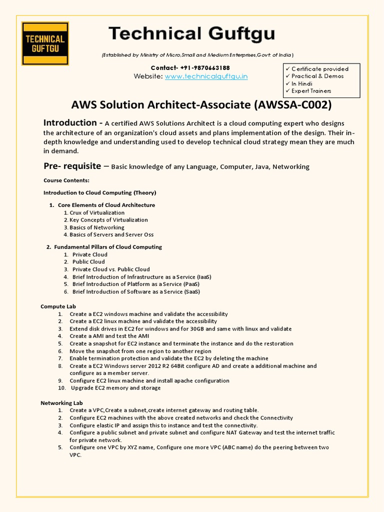 AWS Solution Architect-Associate (AWSSA-C002) : Introduction | PDF ...