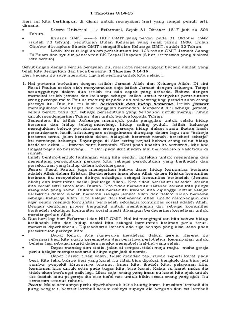 1 Timotius 3 14-16 | PDF | Ilmu Sosial | Agama & Spiritualitas