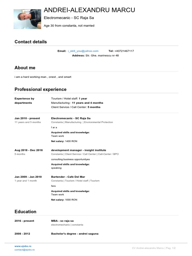 CV Marcu Andrei-Alexandru-1621933919630 | PDF