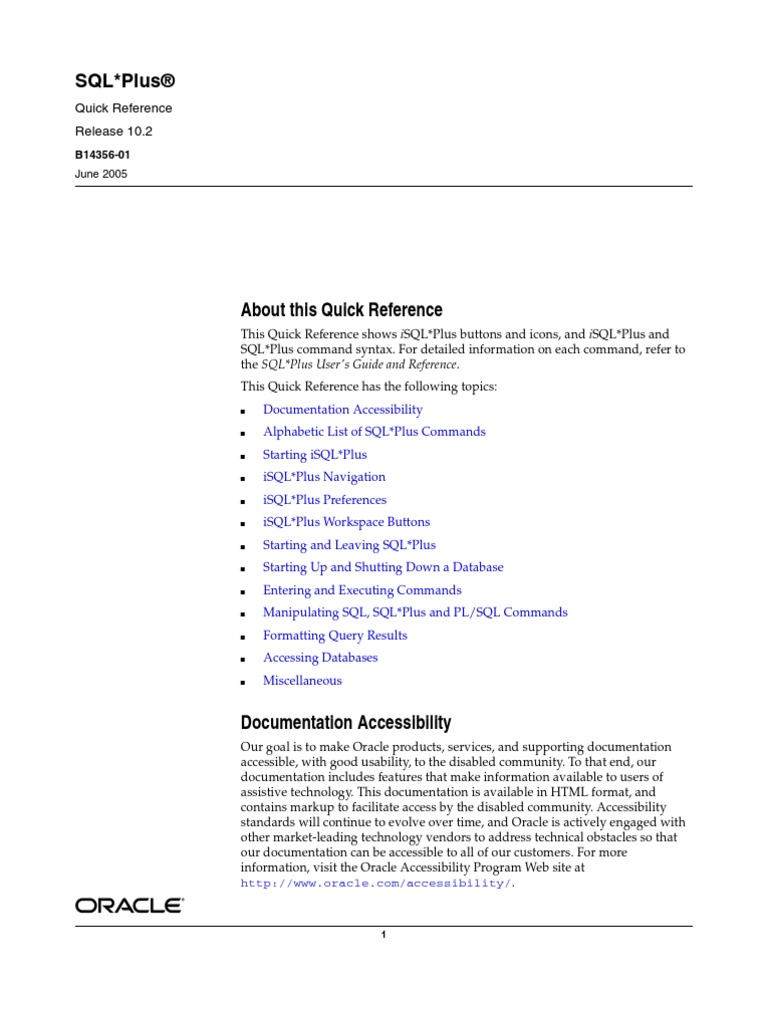 SQL Plus®: Quick Reference Release 10.2 | PDF | Oracle Database | Parameter (Computer Programming)