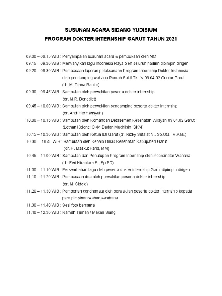Susunan Acara Sidang Yudisium Program Dokter Internship Garut Tahun ...