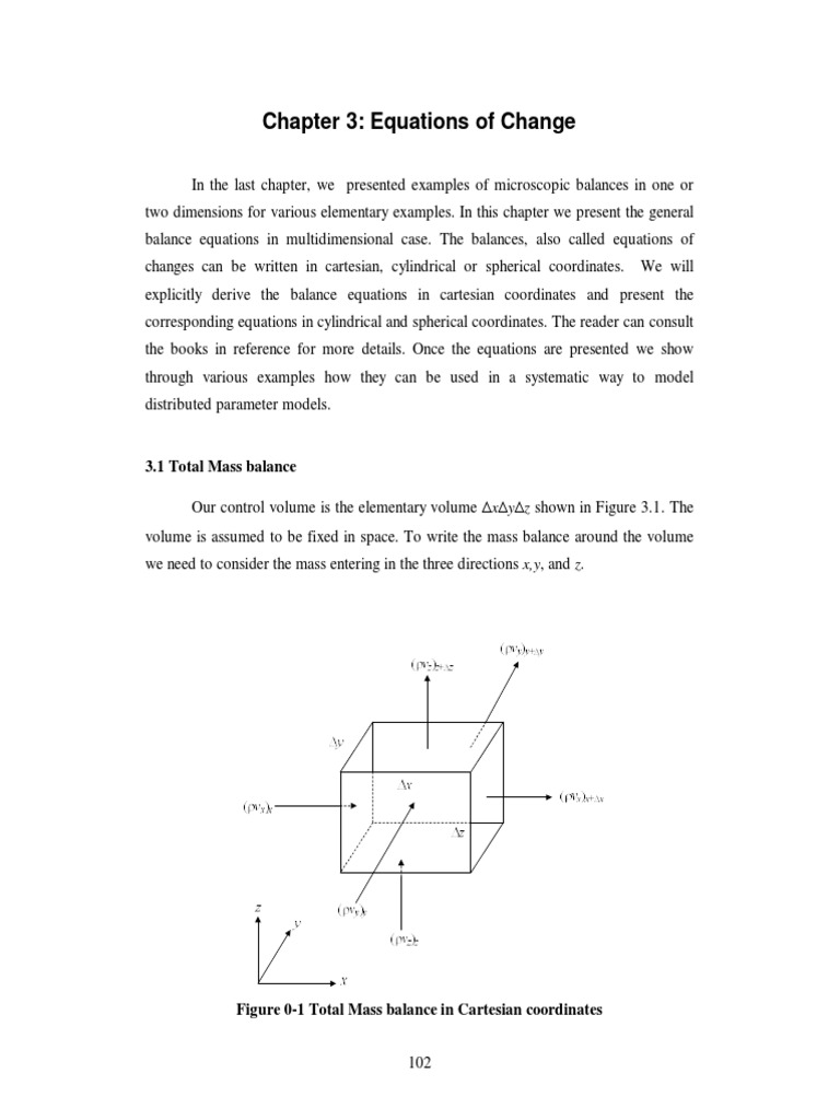 Chapter 3: Equations of Change: 3.1 Total Mass Balance | PDF | Fluid ...