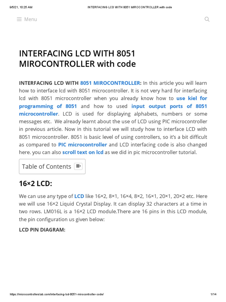 INTERFACING LCD WITH 8051 MIROCONTROLLER With Code | PDF ...