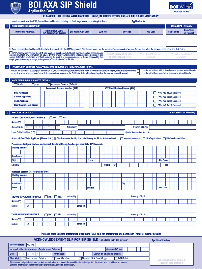 BOI - Sip Shield Form | PDF | Cheque | Insurance