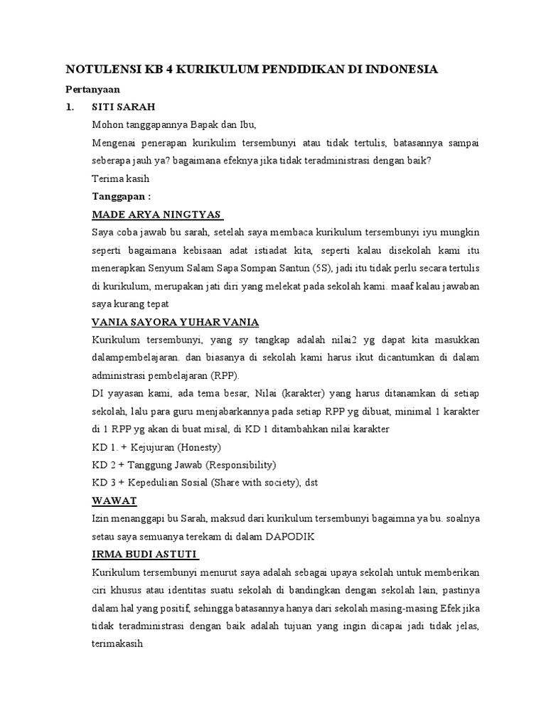 NOTULENSI MODUL 1 KB 4 Kurikulum Pendidikan Di Indonesia | PDF
