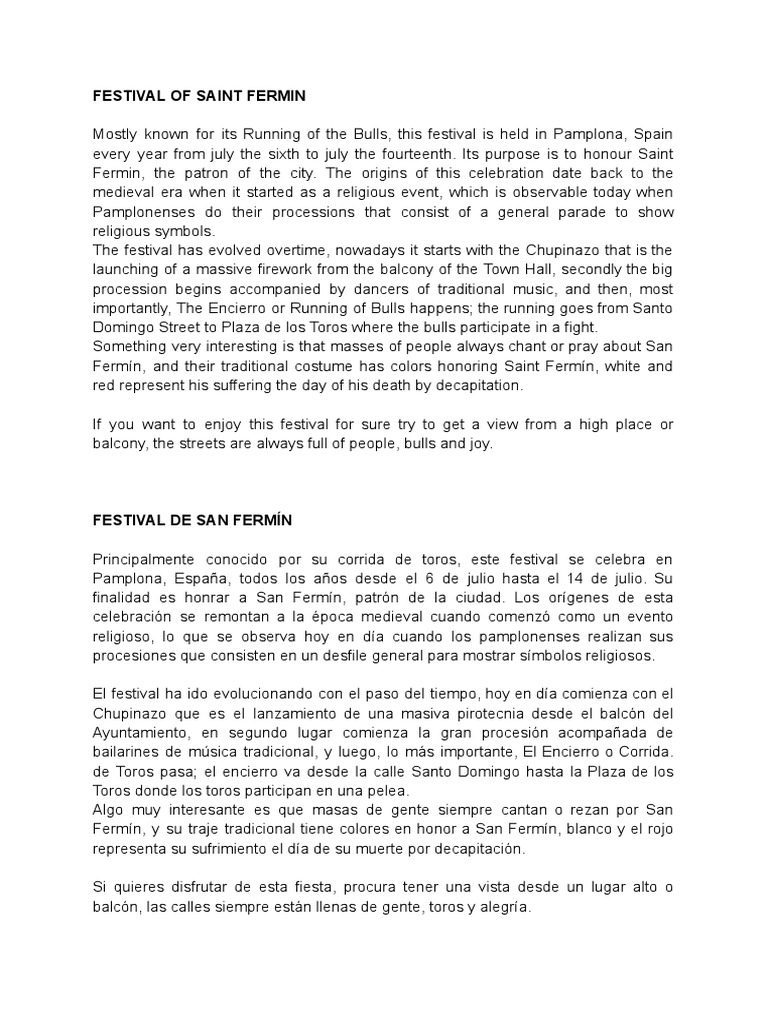 San Fermín | PDF | Eventos organizados | Festival
