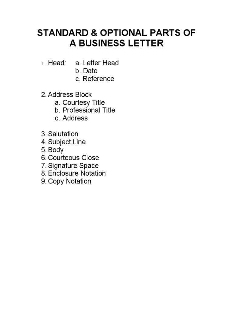 Standard & Optional Parts of A Business Letter | PDF