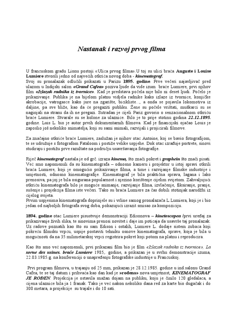 Nastanak I Razvoj Prvog Filma | PDF
