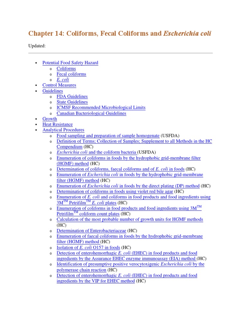 Chapter 14: Coliforms, Fecal Coliforms and Escherichia Coli: Updated ...