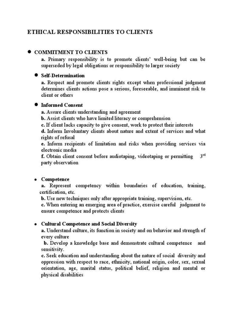 Ethical Responsibilities to Clients