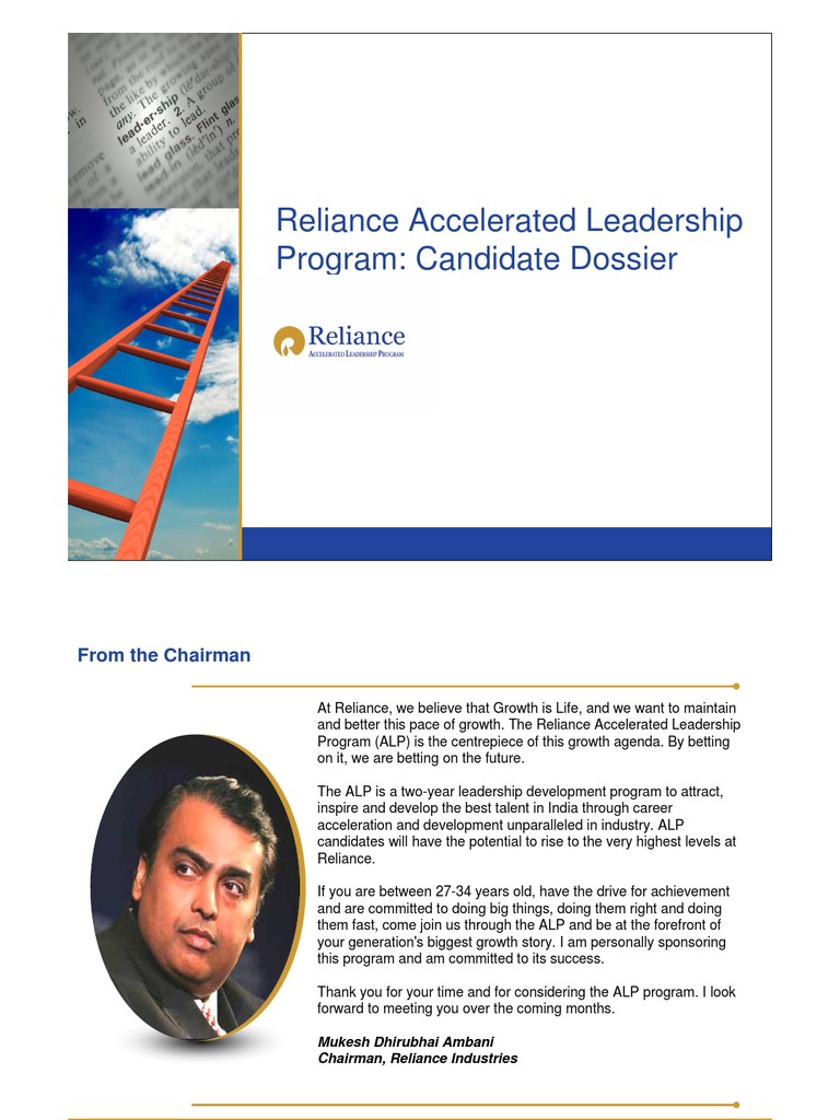 Reliance Leadership Program Overview | PDF | Human Resources | Procurement
