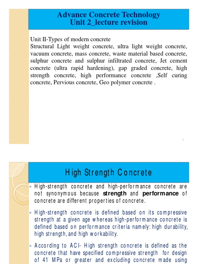 Advance Concrete Technology Unit 2 - Lecture Revision | Descargar gratis PDF | Concrete | Cement