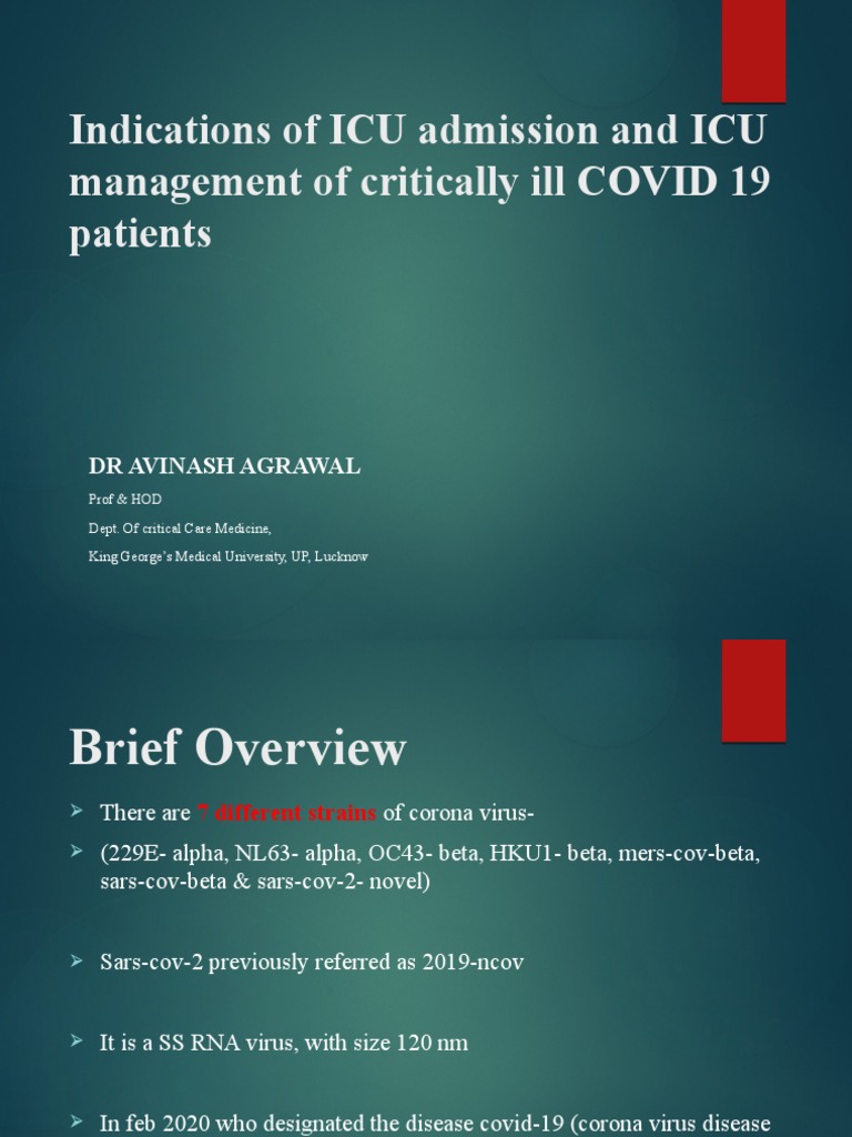 Indications of ICU Admission and ICU Management of COVID 19 NEW | PDF ...