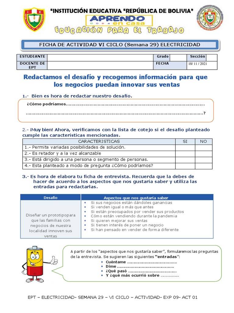 Ept-Actividad - Electricidad - Sem29 - Vi Ciclo - Exp 09 - Act 01 | PDF ...