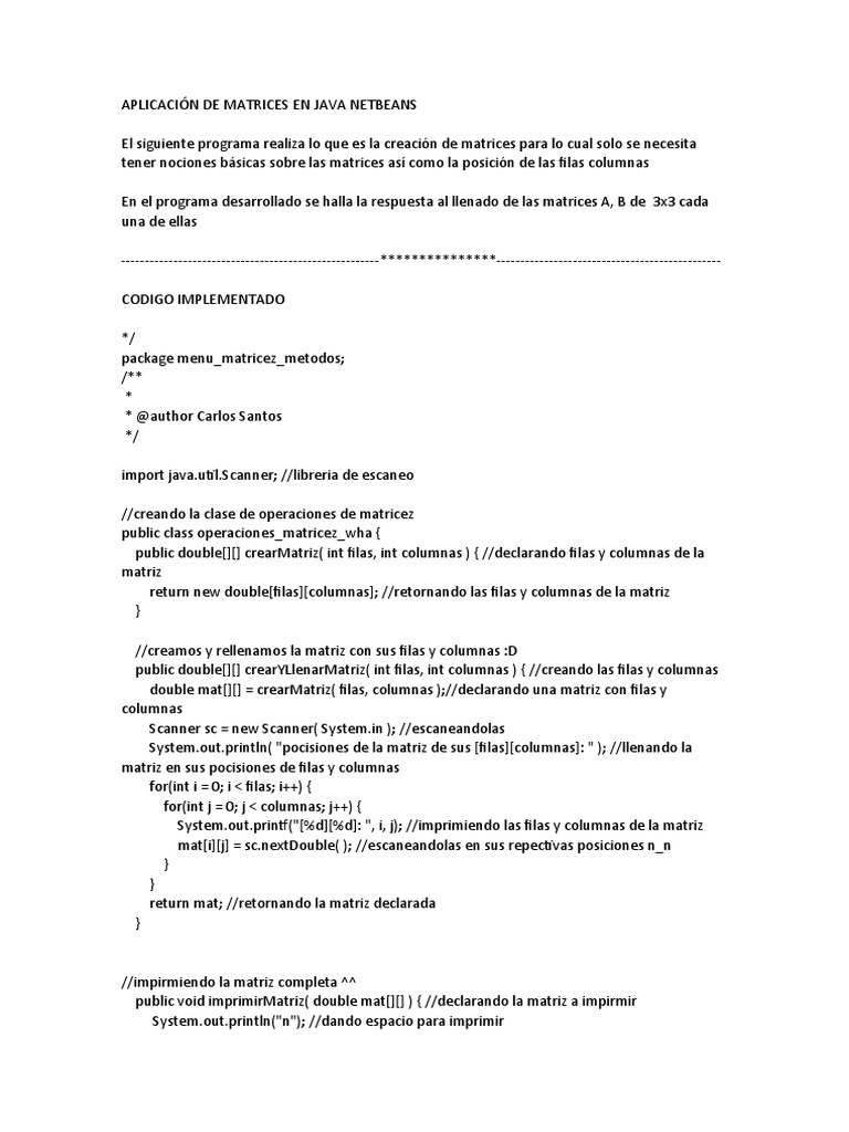 Aplicacion de Matrices en Java Netbeans | PDF | Matriz (Matemáticas ...