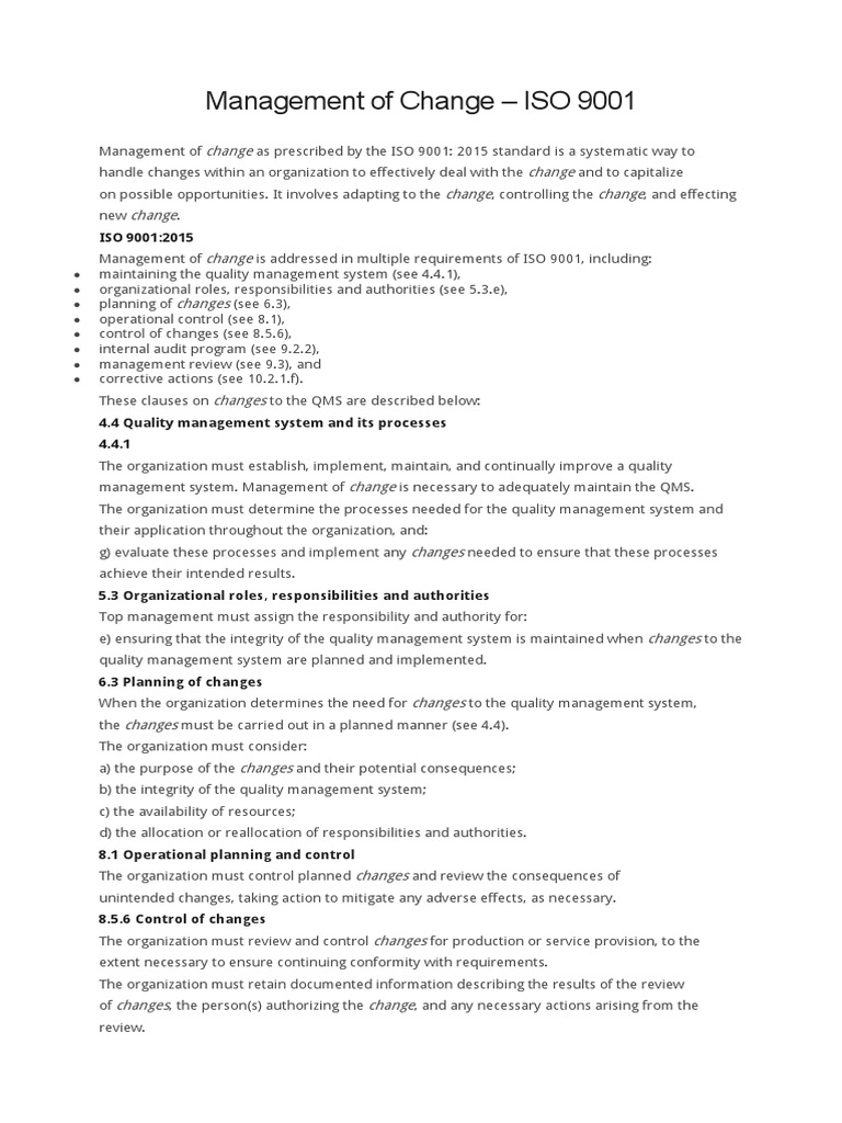 Management of Change | PDF | Quality Management System | Iso 9000