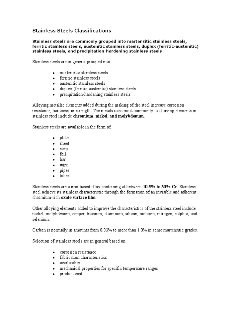 Stainless Steels Classifications | PDF | Stainless Steel | Steel