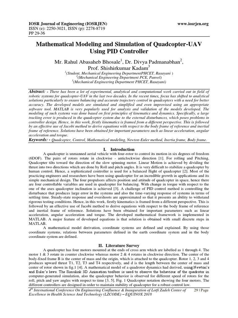 Mathematical Modeling and Simulation of Quadcopter-UAV Using PID Controller | PDF | Control ...
