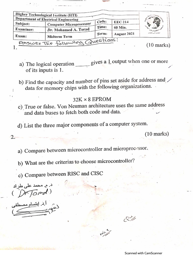 Midterms Microprocessors (EEC 214) | PDF