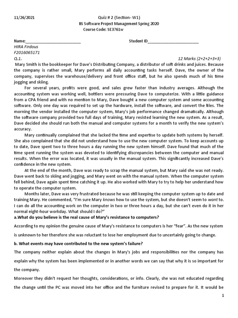 Quiz 2 SPM Sol | PDF | Motivation | Motivational