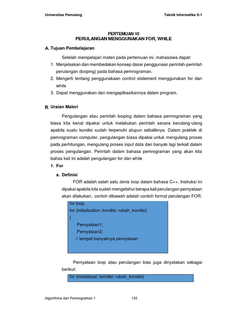 Tpl0022 - 10 - Perulangan Menggunakan For, While | PDF | Komputer