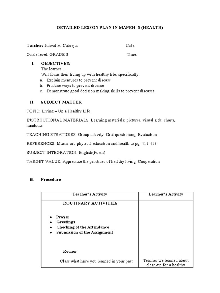 Detailed Lesson Plan in Mapeh in Health56 | PDF | Lesson Plan | Teachers