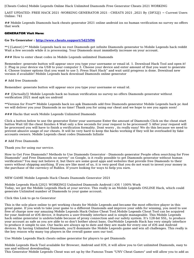 Cheats Codes Mobile Legends Online Hack Unlimited Diamonds Free ...