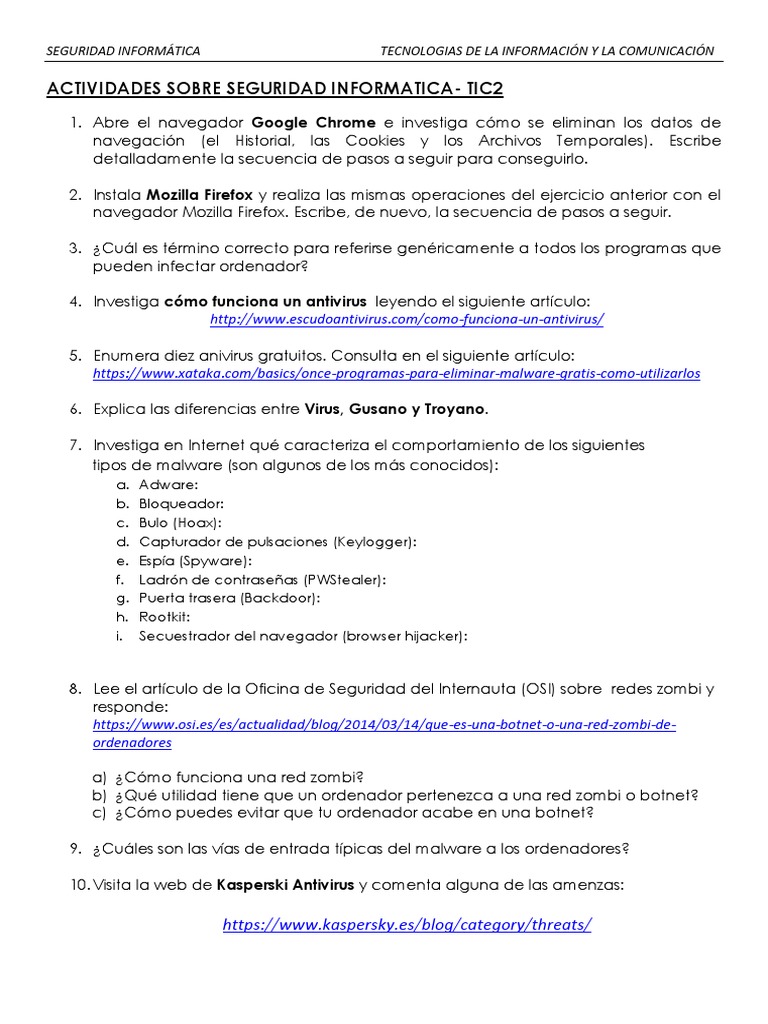 Actividades Sobre Seguridd Informatica - Tic2 | PDF | Clave (criptografía) | La seguridad ...
