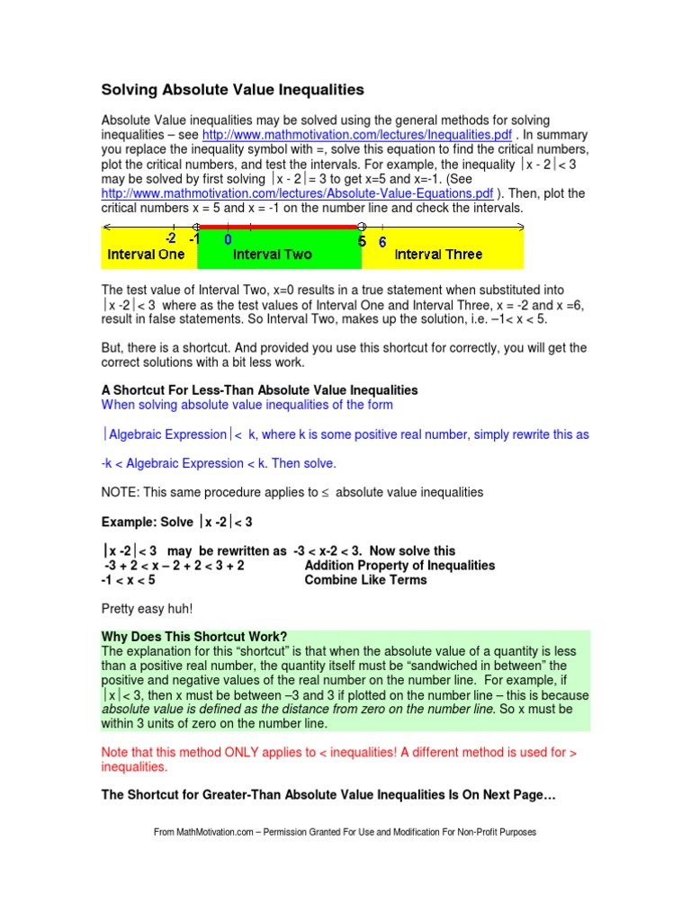 Absolute Value Inequalities | PDF