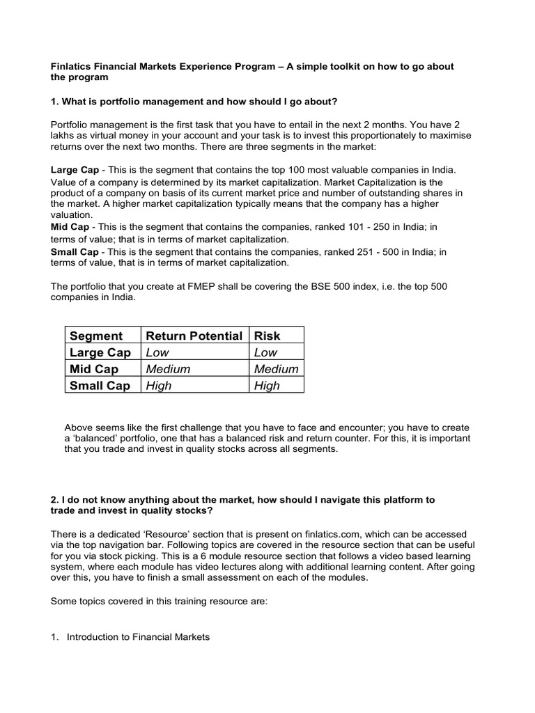 Finlatics Financial Markets Toolkit | PDF | Market Capitalization ...