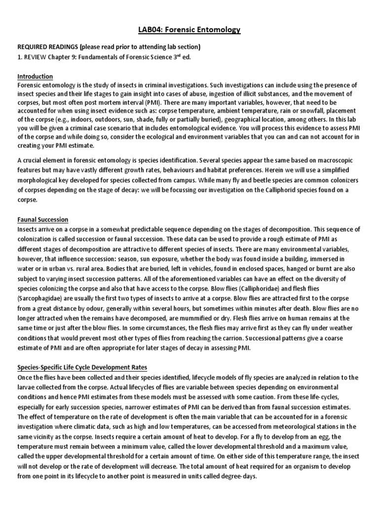 Forensic Entomology Lab Guide | PDF | Insects And Humans | Insects