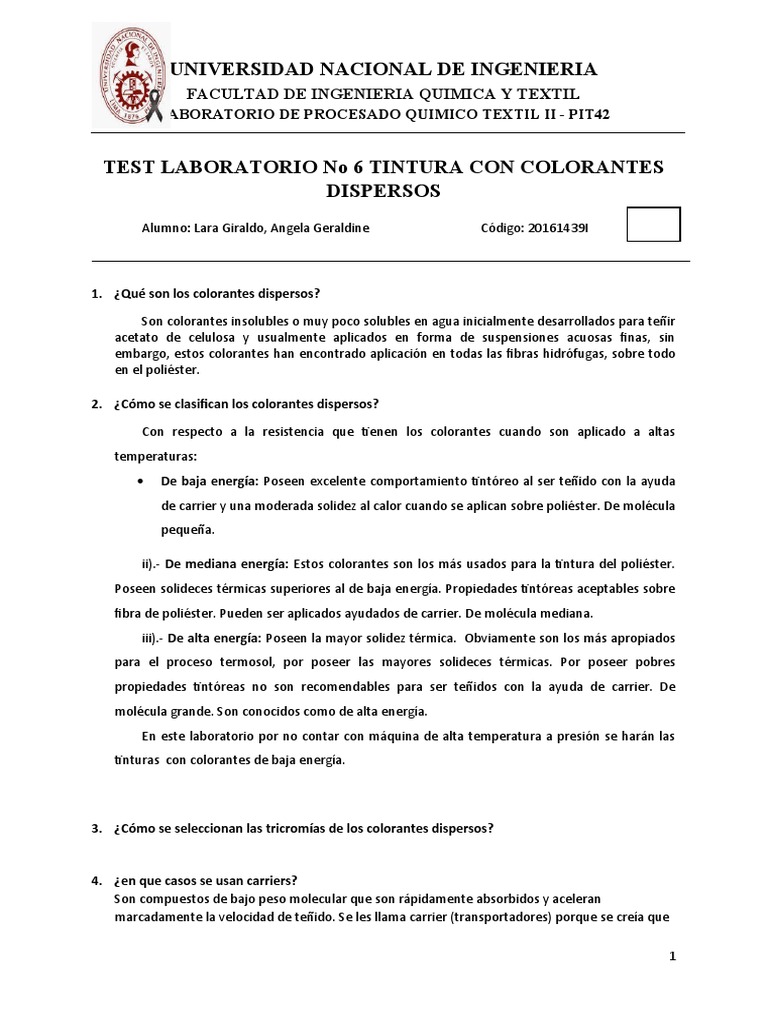Tintura de Colorantes Dispersos en Poliéster | PDF | Fibras | Temperatura