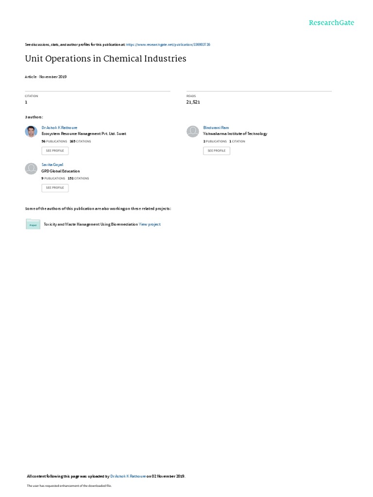 Unit Operations in Chemical Industries | PDF | Distillation | Filtration