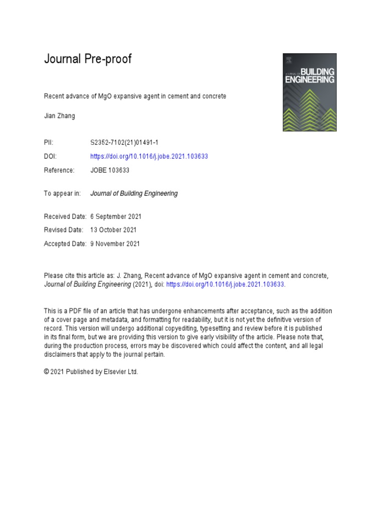 (2021) Recent Advance of MgO Expansive Agent in Cement and Concrete ...