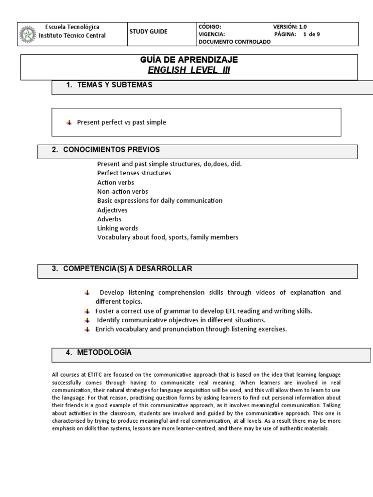 Guía de Aprendizaje: English Level Iii | PDF | English Language ...