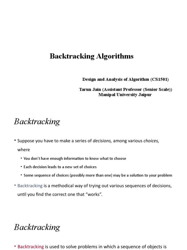 37-39 Backtracking Algorithms | PDF | Combinatorics | Theoretical Computer Science