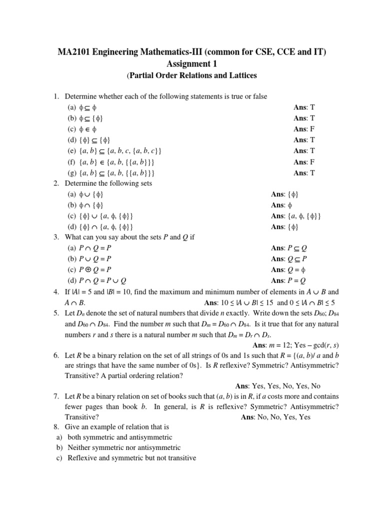MA2101 Engineering Mathematics-III (Common For CSE, CCE and IT) Assignment 1 | Download Free PDF ...