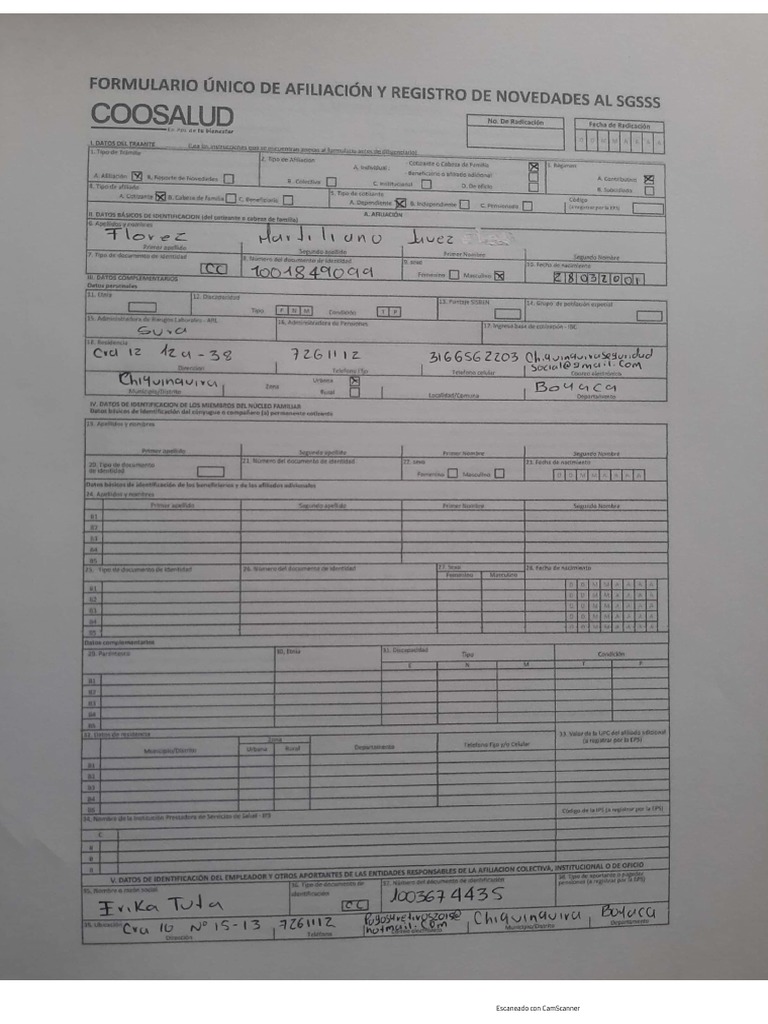 Formulario Eps Coosalud | PDF