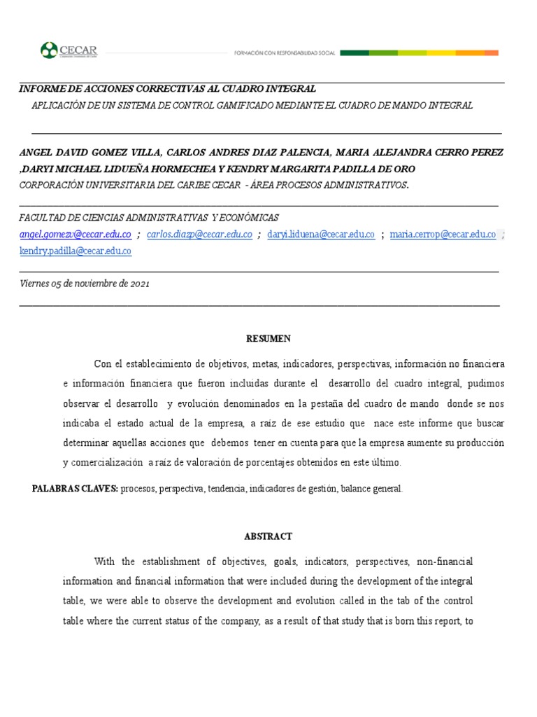 Informe Final Cuadro de Mando | PDF | Calidad (comercial) | Cliente