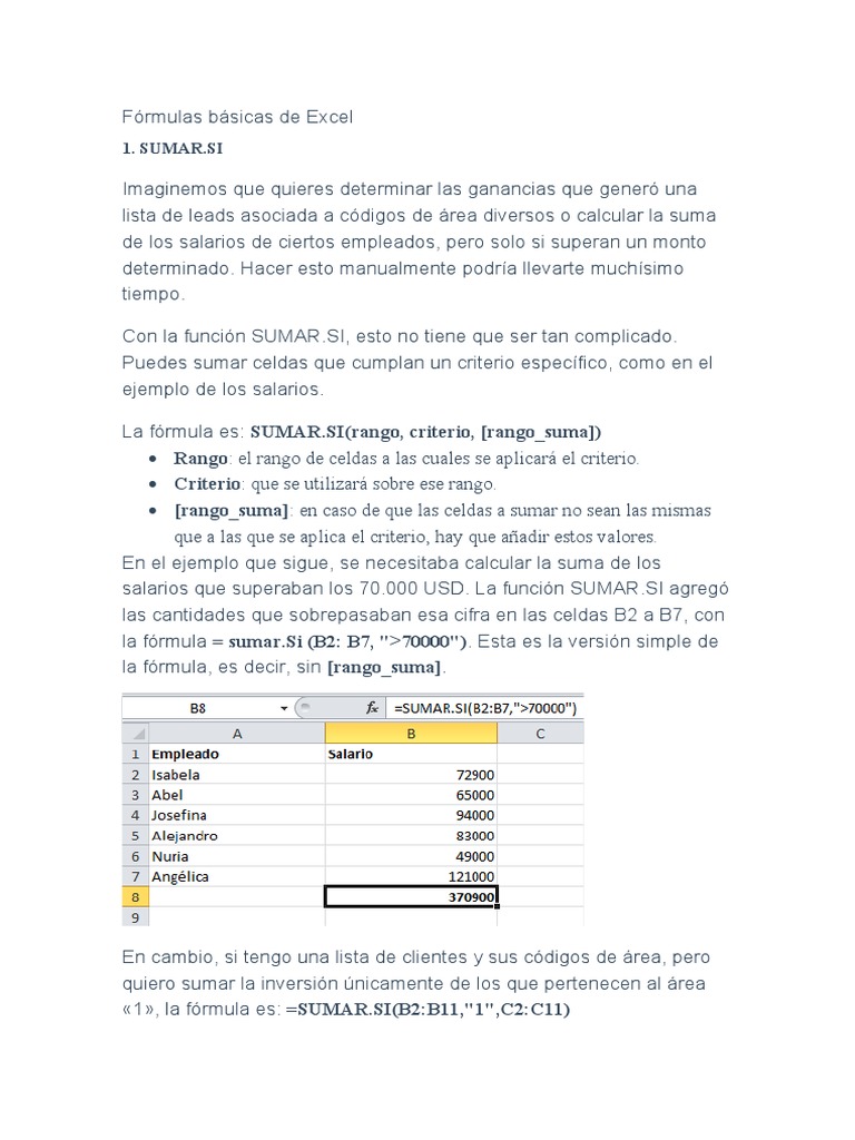 Fórmulas Básicas de Excel | PDF | Hoja de cálculo | Microsoft Excel