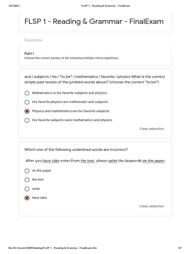 FLSP 1 - Reading & Grammar - FinalExam | PDF | Computer Data Storage ...