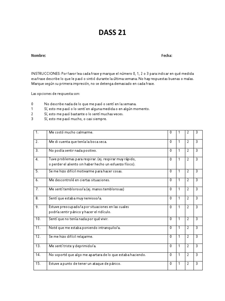 DASS 21 Test | PDF