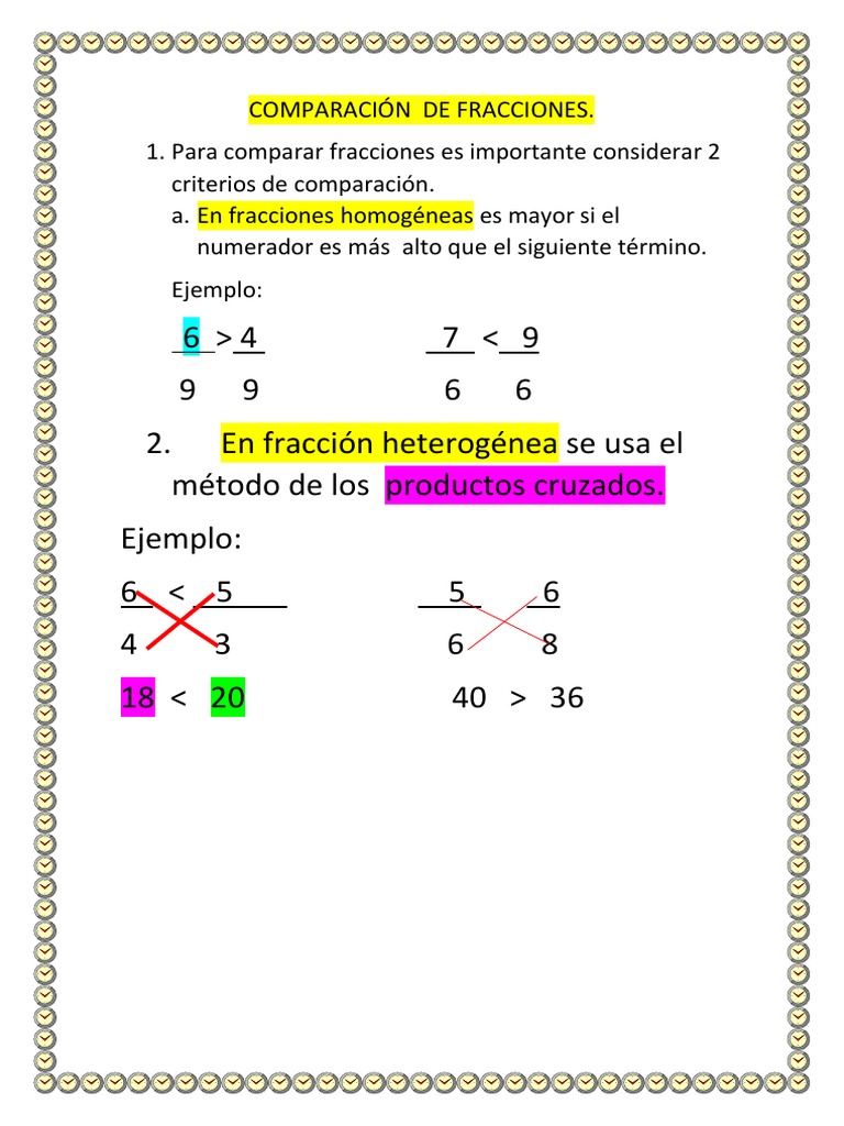 Hojas De Trabajo Para Comparar Fracciones Diferentes