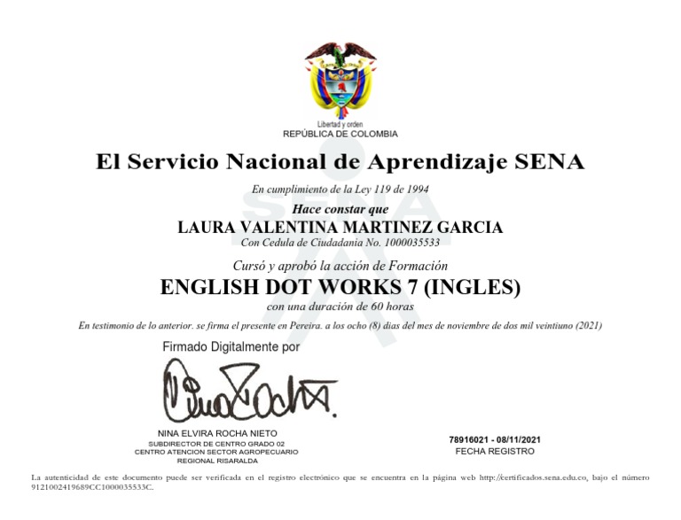 Certificado Ingles 7 | PDF