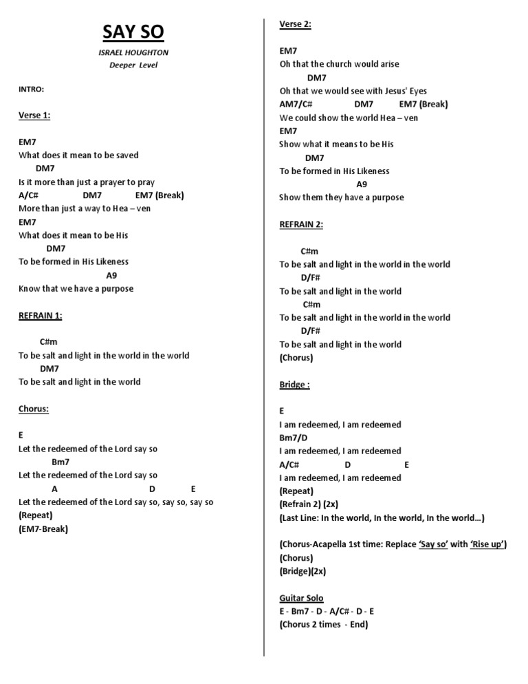 05 - Israel Houghton - Say So | PDF | Refrain | Song Structure