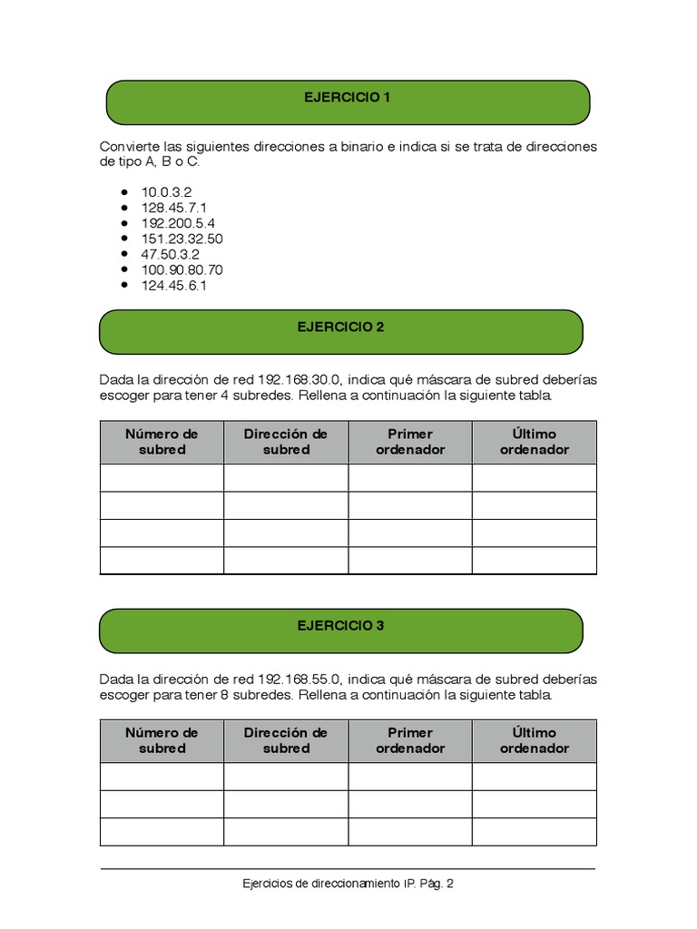 Ejercicios Direccionamiento IPv4 y Subnetting | Descargar gratis PDF | Dirección IP | Redes de ...