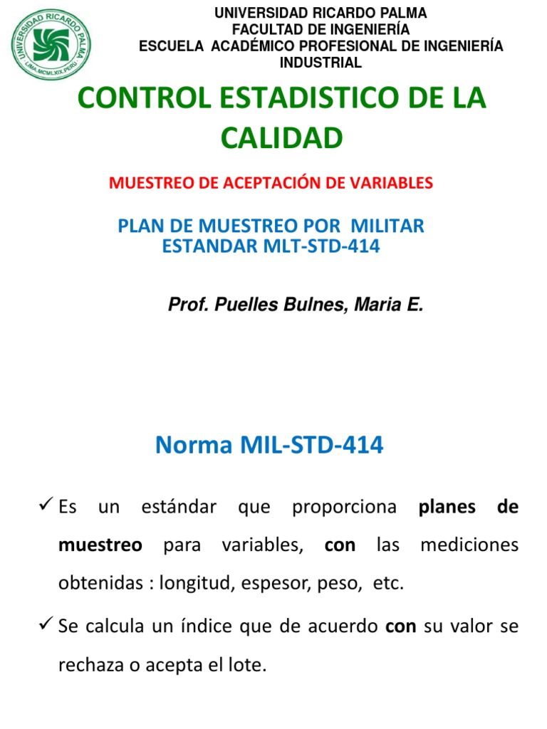 Control de calidad mediante muestreo de aceptación de variables según ...