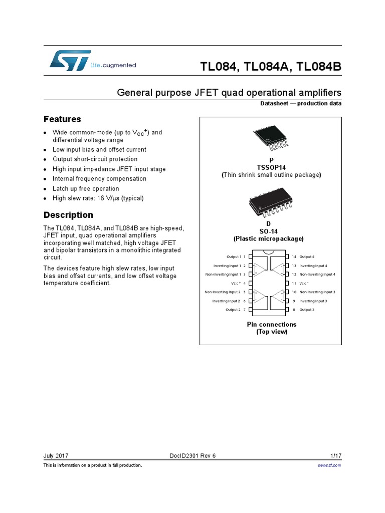 TL084, TL084A, TL084B: General Purpose JFET Quad Operational Amplifiers | PDF | Operational ...