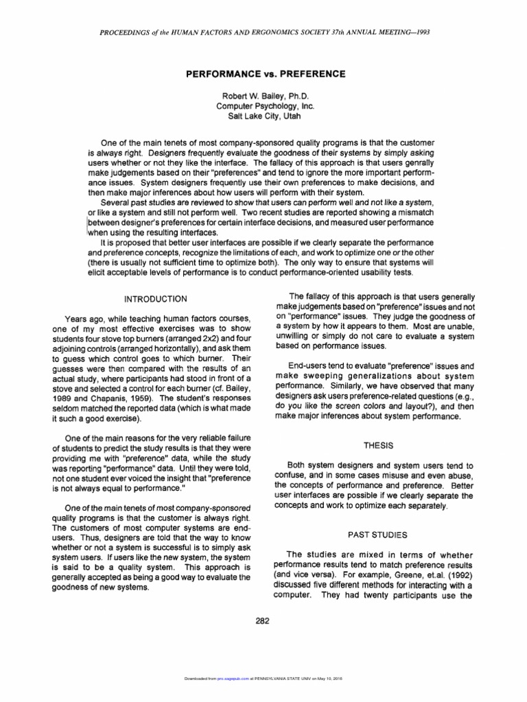Performance vs. Preference: Proceedings Human Factors A N D Ergonomics ...